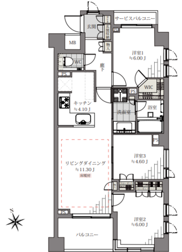 ザ・ヒルズ市谷薬王寺 2階 3LDK + WIC | 仲介手数料「最大0円」のFLIE（フリエ）