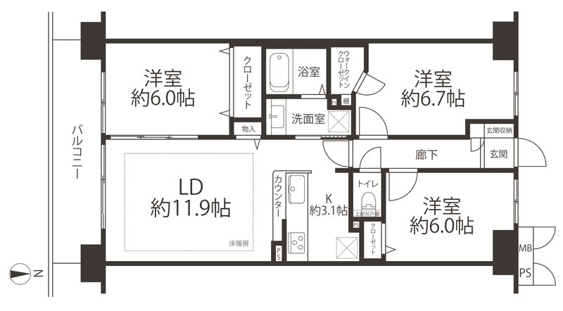 ライオンズマンション伏見 6階 3LDK + WIC | 仲介手数料「最大0円」のFLIE（フリエ）