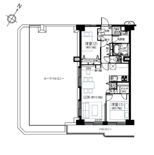 ネオコーポ山下 6階 2LDK + ルーフバルコニー＋DEN＋WIC | 仲介手数料「最大0円」のFLIE（フリエ）