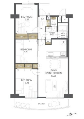 ファミール伏見B棟 3階 3LDK | 仲介手数料「最大0円」のFLIE（フリエ）